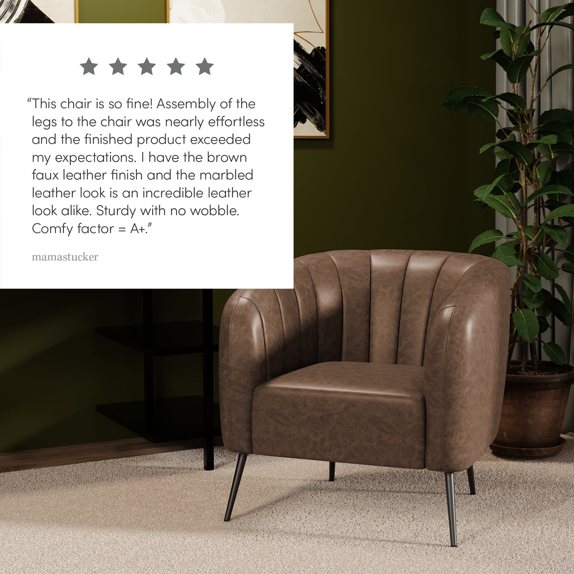 Barrel Channel Chair Black Leather eLuxury